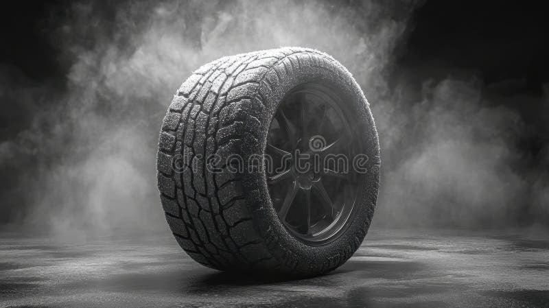 Stacks of Tires Illuminated by Soft Light in a Dark Setting with Smoke ...