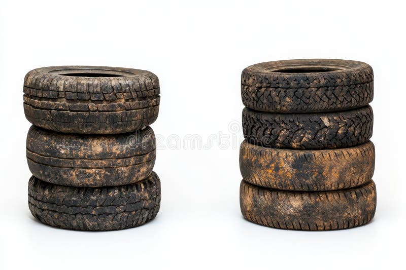 Stacks of Used Vehicle Tires Isolated on White Background Stock ...