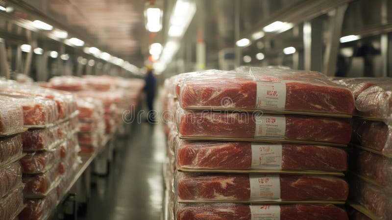 Stacks of Vacuum Sealed Beef in a Processing Plant Stock Illustration ...