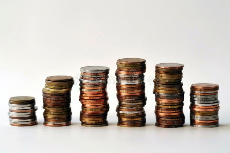 Stacks of Various Coins Arranged by Height on a Neutral Background Ai ...