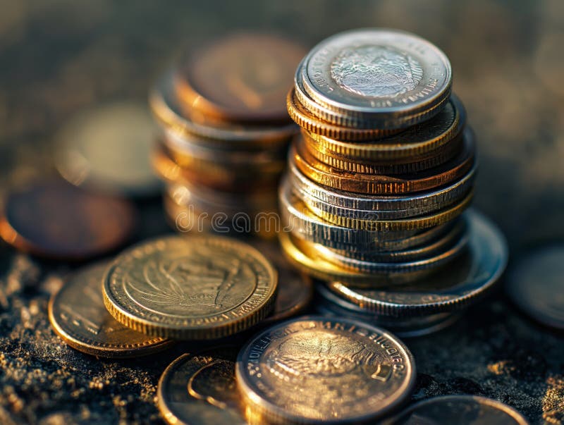 Stacks of Various Coins in Warm Light Stock Photo - Image of investment ...