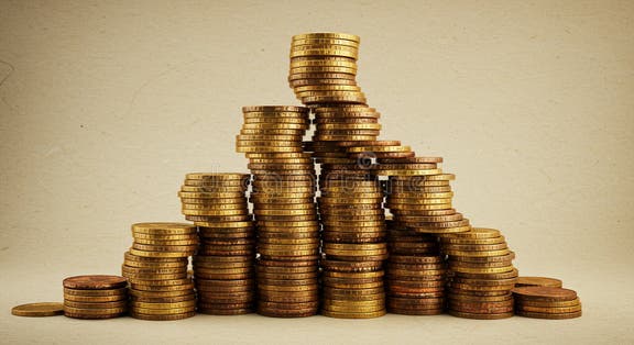 Stacks of Variously Sized and Colored Coins are Arranged in a Pyramidal ...