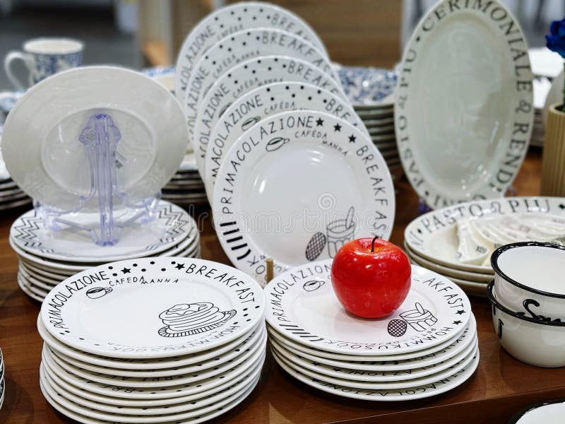 Ceramic Tableware for Sale at a Flea Market. Stock Photo - Image of ...