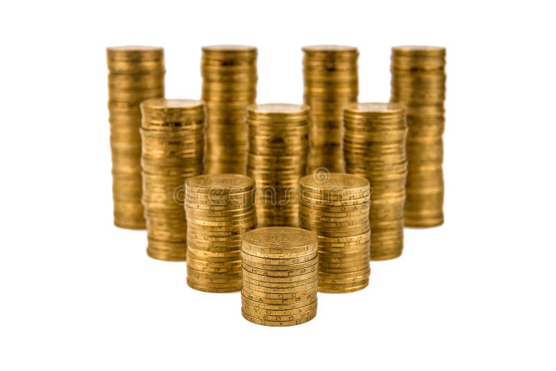 Stacks of Yellow Coins on White Stock Image - Image of data, metal ...