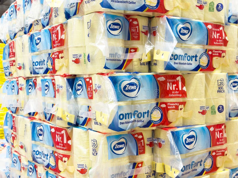 Stacks of Zewa Paper Towels Multicolored Package Design in Store ...