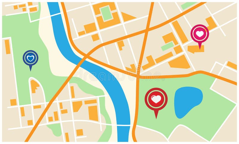 Stad Valentine Map vector illustratie. Illustration of zoeken - 36521456