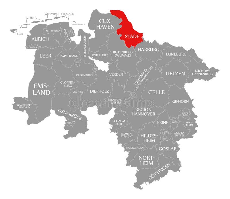 Stade County Red Highlighted in Map of Lower Saxony Germany Stock ...