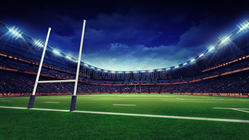 Stade De Rugby Avec Le Terrain De Jeu Et Le but D'herbe Verte ...