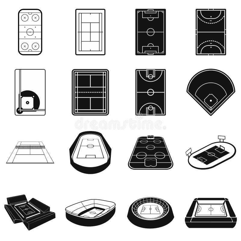 Stadium Black Simple Icons Set Stock Vector - Illustration of design ...
