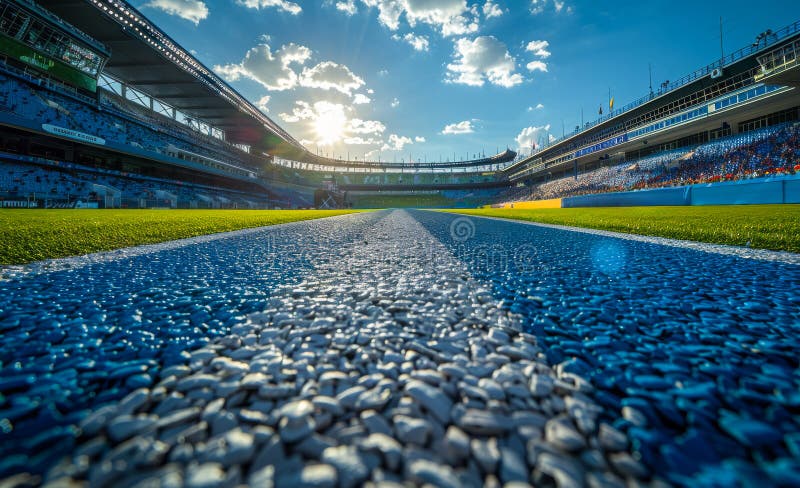 A Stadium with a Blue and White Striped Track Stock Image - Image of ...