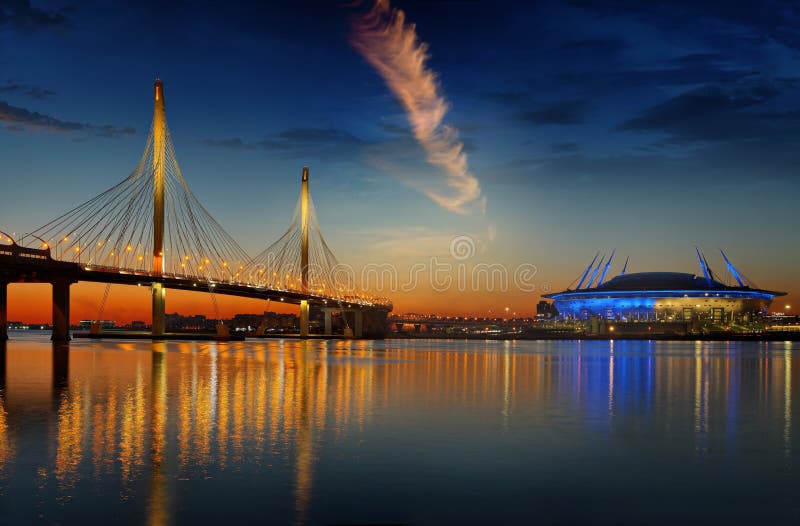 Stadium and Cable-stayed Bridge in St. Petersburg Stock Photo - Image ...