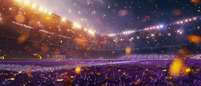 Stadium Celebration with Confetti and Bright Lights at Night Stock ...
