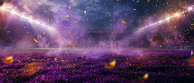 Stadium Celebration with Confetti and Bright Lights at Night Stock ...