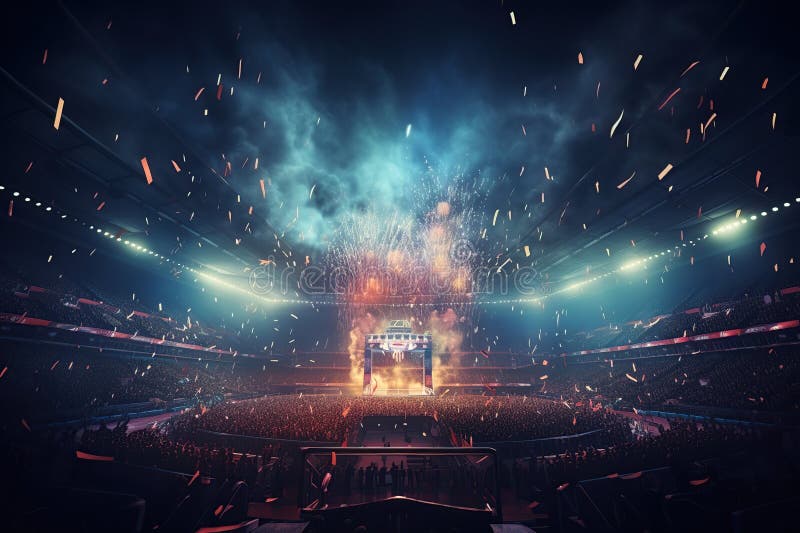 Stadium Celebration Fireworks Stock Illustration - Illustration of ...