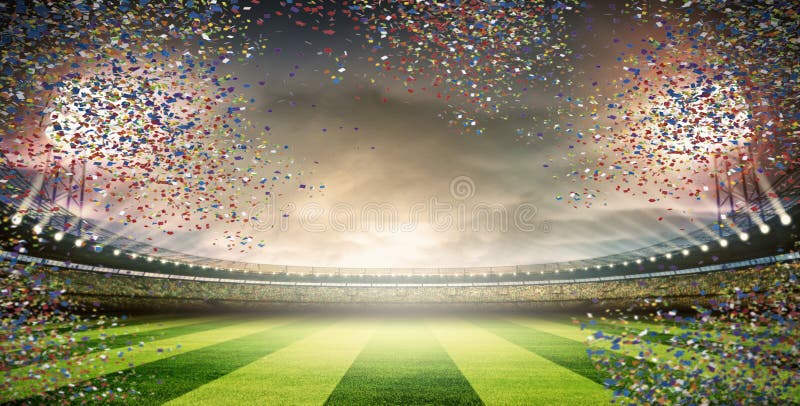 Stadium with confetti stock photo. Image of champion - 66352058
