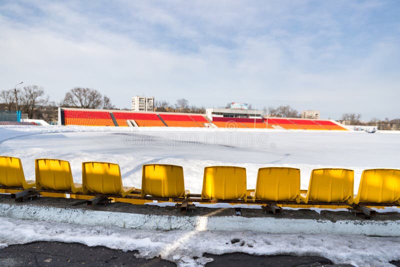 The Stadium Covered with Snow in Winter Stock Photo - Image of sport ...