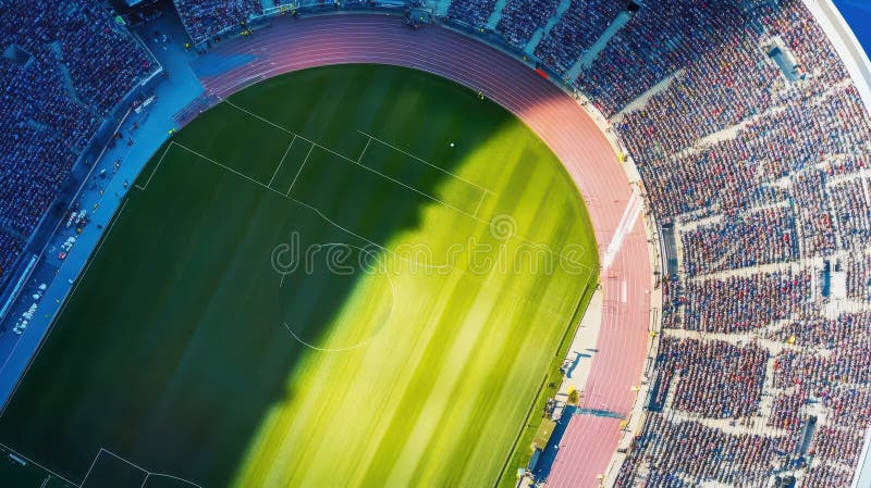 Stadium Crowd: Aerial View of a Packed Stadium with Green Field and ...