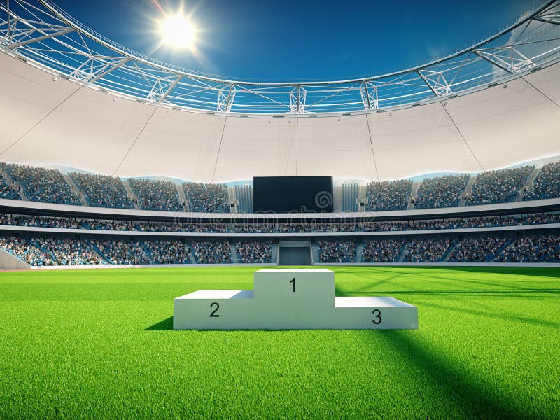 Stadium by Day with Winner Stairs, Blue Sky. 3d Rendering Stock Image ...