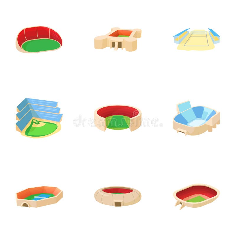 Stadium Icons Set, Cartoon Style Stock Vector - Illustration of rugby ...
