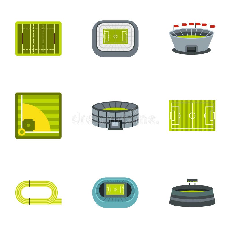 Stadium Icons Set, Flat Style Stock Vector - Illustration of flat, goal ...