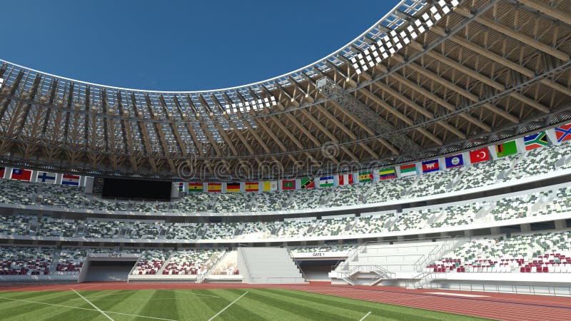 Stadium Interior with Detailed Seating and Flags Stock Photo - Image of ...