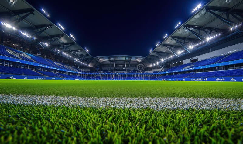 Stadium Interior at Night, Illuminated Seating and Field, Modern ...