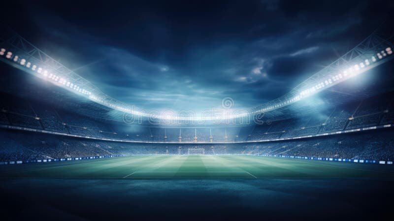 Stadium Lights Against Dark Night Sky Background. Soccer Match Lights ...