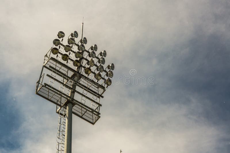 Stadium Lights on a Blue Sky Stock Photo - Image of floodlight ...