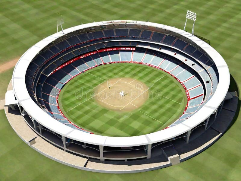 Stadium in Lights and Flashes, Cricket Field Stock Illustration ...