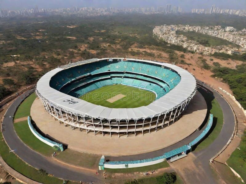 Stadium in Lights and Flashes, Cricket Field Stock Illustration ...