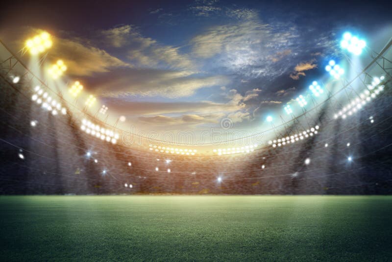 Stadium in Lights and Flashes Stock Photo - Image of glitter, game ...