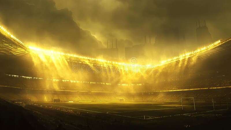 Stadium Lights in Gold with Dynamic Rays during the Night Stock Photo ...