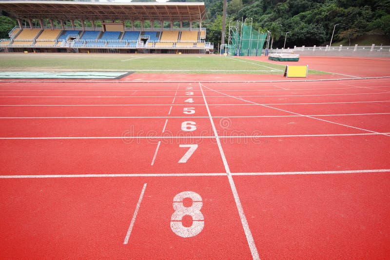 Stadium Main Stand and Running Track Stock Image - Image of empty, blue ...