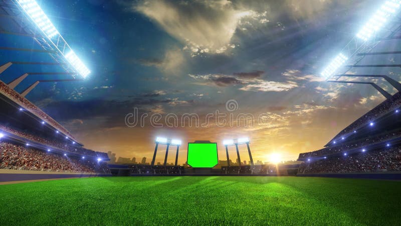 Stadium Moving Lights, Animated Flash with People Fans. 3d Render ...