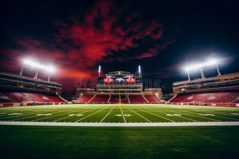 Stadium at Night with Bright Lights and Grass Field Stock Illustration ...