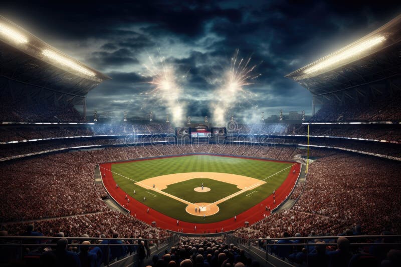 Stadium at Night with Fans. Mixed Media. Mixed Media Stock Illustration ...