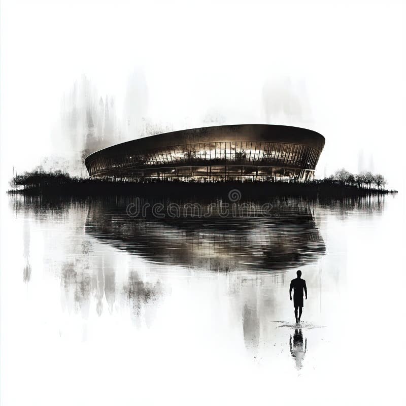 Stadium Silhouette , Black and White Illustration Isolated on White ...