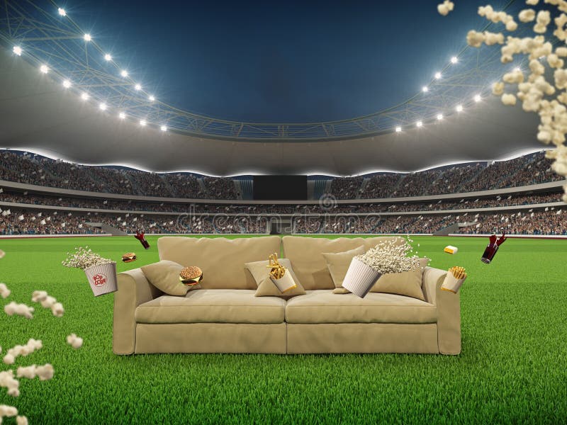 Stadium with a Sofa in the Middle. 3d Rendering Stock Photo - Image of ...