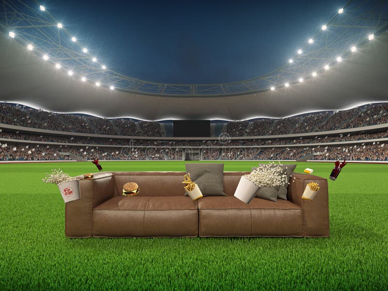 Stadium with a Sofa in the Middle. 3d Rendering Stock Image - Image of ...