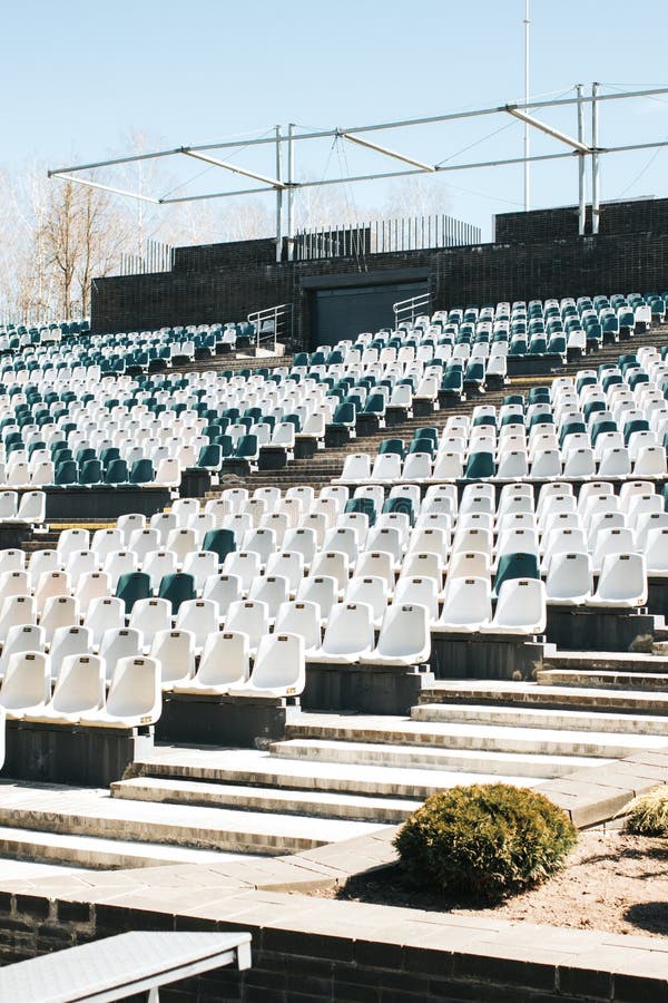 Stadium Stands with Aisles and White and Gray Plastic Seats Stock Image ...
