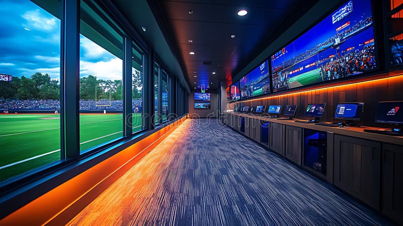 Stadium Suite Luxury Lounge with Game View, Screens, and Computers ...