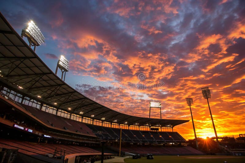 Stadium at Sunset with a Dramatic Sky Stock Illustration - Illustration ...