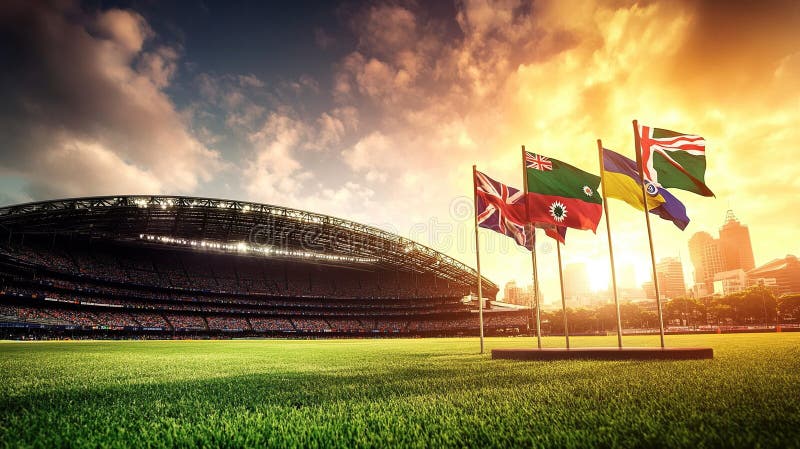Stadium Sunset Flags International Competition Stock Photo - Image of ...