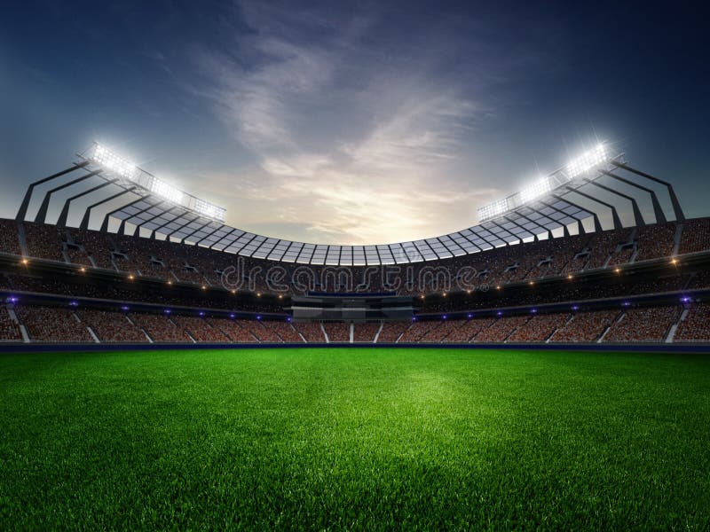 Stadium Sunset with People Fans. 3d Render Illustration Cloudy Stock ...