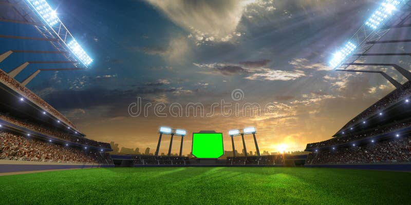 Stadium Sunset with People Fans. 3d Render Illustration Cloudy Stock ...