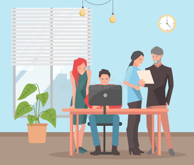 Employees Spend Time Together. Business People Work on the Computer ...
