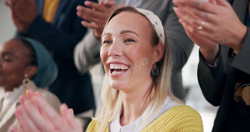 Staff, Audience and Clapping in Office for Presentation ...