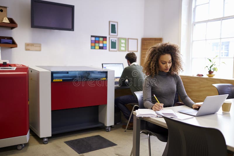 Staff in Design Office with CAD System for Laser Cutter Stock Image ...