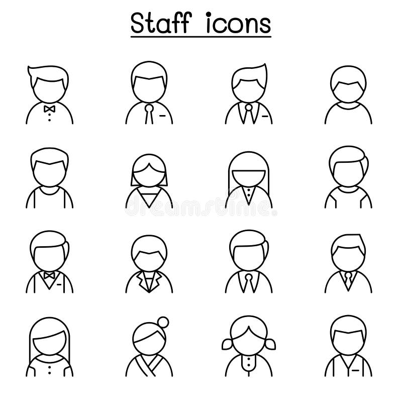 Staff Icon Set in Thin Line Style Stock Vector - Illustration of ...