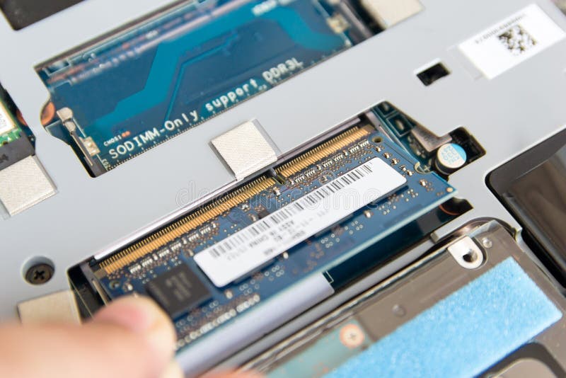 It Staff Install DDR RAM into a Slot on the Mainboard of Laptop Stock ...